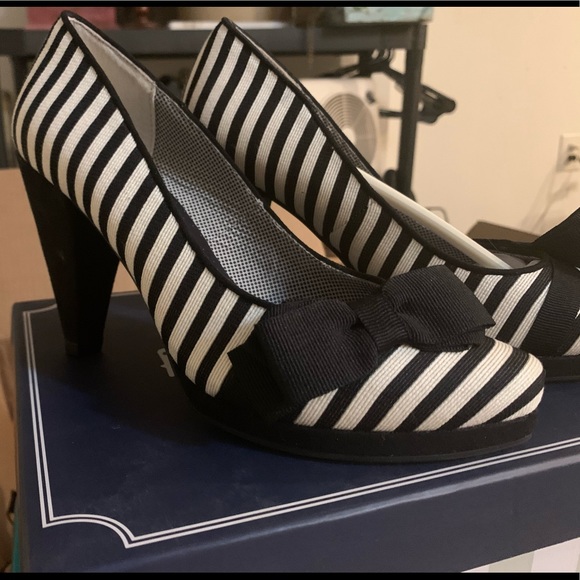 Ruby Shoo | Shoes | Black And White Stripe Heels New In Box | Poshmark